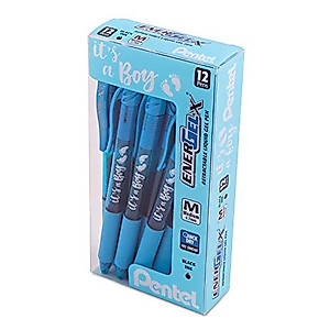 Pentel EnerGel-X Retractable Gel Pen, (0.7mm) Med. line, Sky Blue Ink- It's a Boy! Dozen Box (BL107SPC12)