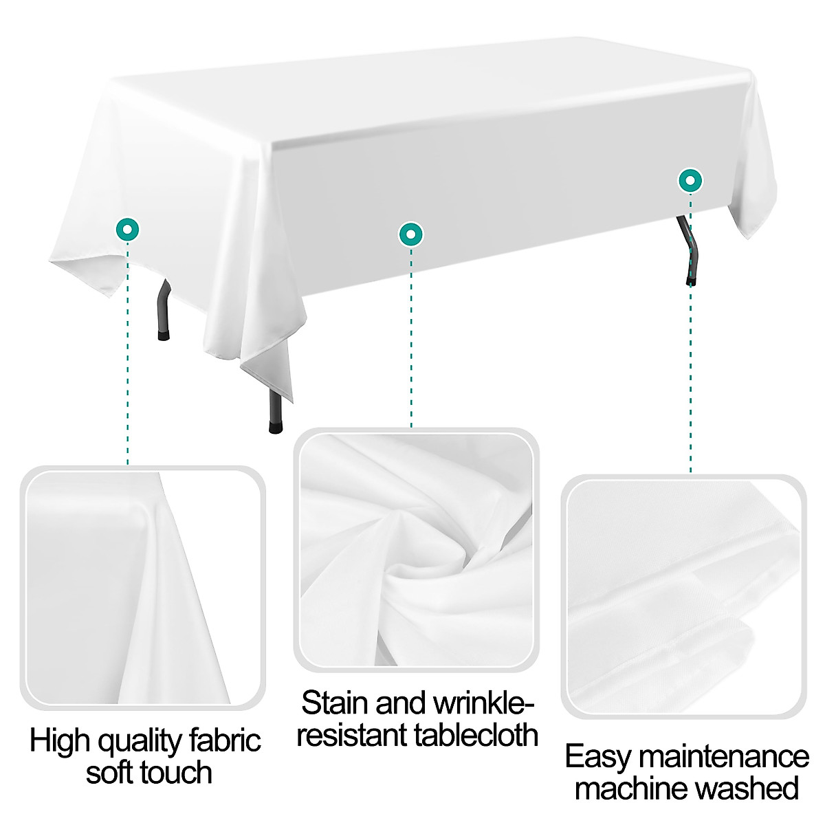 White Table Cloth Rectangle Table, 6 Pack Tablecloths for Rectangle Tables, 100% Polyester Rectangular Tablecloth White Table Cover Table Linens for Party, Wedding, Banquet Decoration- 60 x 102 Inch