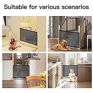 Magic Pet Gate, Mesh Dog Gate, Puppy Gates and Baby Gate, Portable Folding Baby/Dog Safety Fence Enclosure Easy Install Anywhere, 30'' X 39'', 8 Hooks
