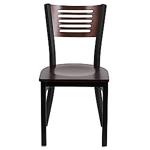 Flash Furniture HERCULES Series Black Slat Back Metal Restaurant Chair - Walnut Wood Back & Seat