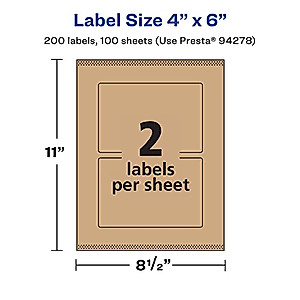 Avery Kraft Brown Rectangle Labels with Sure Feed, 4" x 6", 200 Kraft Brown Labels, Print-to-The-Edge, Laser/Inkjet Printable Labels