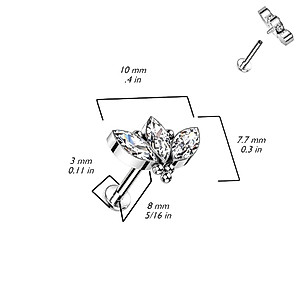 Pierced Owl F136 Implant Grade Titanium Internally Threaded CZ Crystal Marquise and Ball Cluster Stud (16GA (1.2mm))