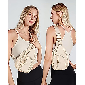 ASLABCREW Sling Bag with Adjustable Strap, Crossbody Daypack Chest Bag Small Backpack for Hiking Traveling, Ivory