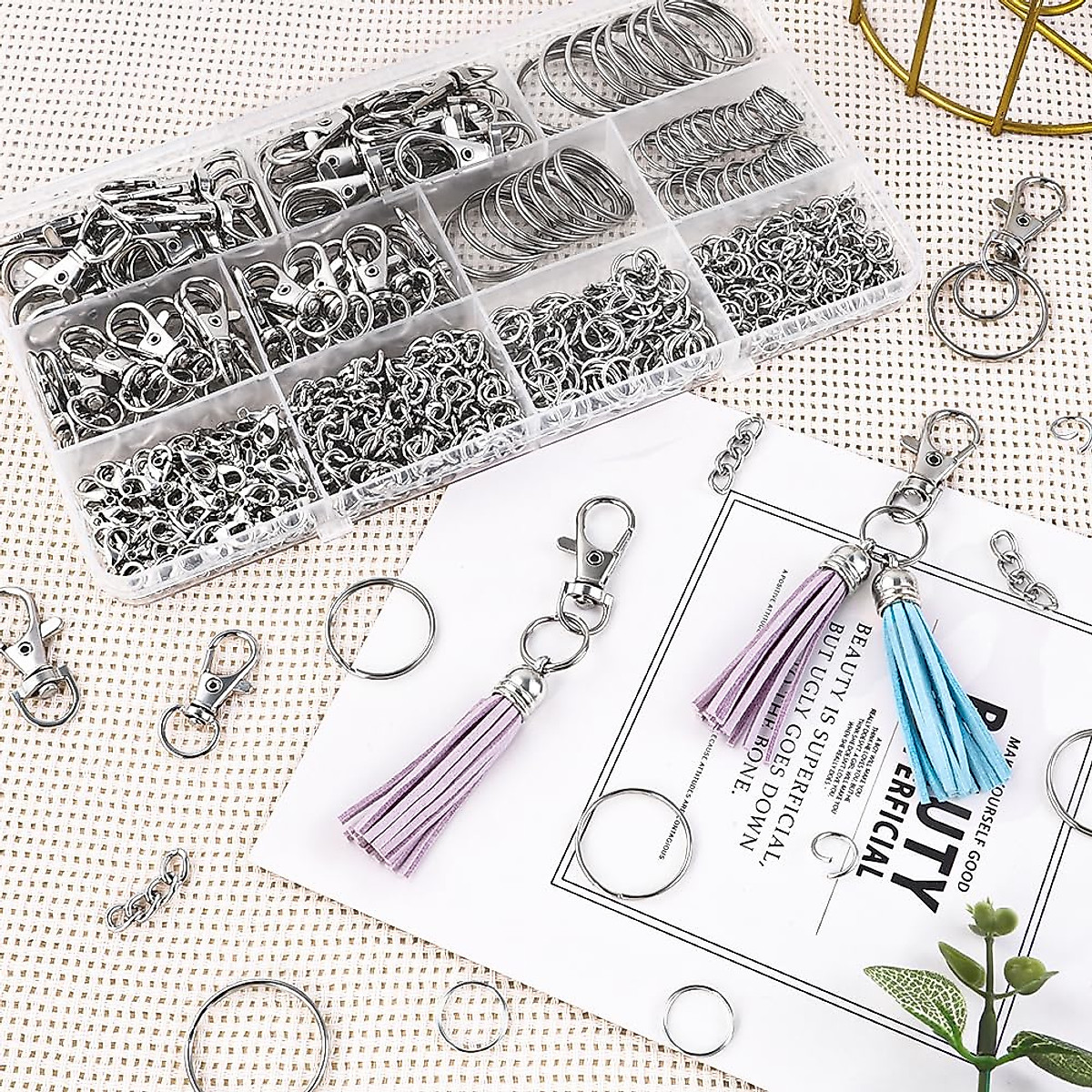 DIYDEC 360pcs Keychain Kit Silver Metal Keychain Clips Hooks with Key Rings Lobster Claw Clasps Keychain Accessories for Lanyard Bracelets Making Crafts