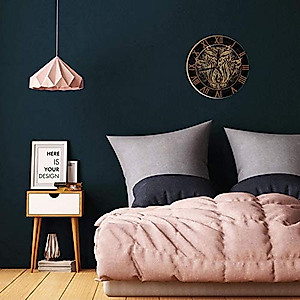 Tenghui Hand Drawn Boho Totemic and Mascot Owl Round Wall Clock Silent Non Ticking Battery Operated Easy to Read for Student Office School Home Decorative Clock Art