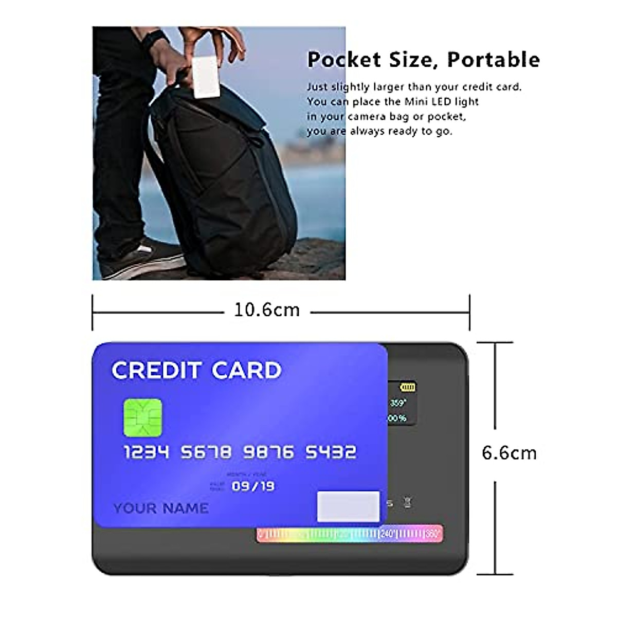 ULANZI VL120 RGB Video Light, Pocket LED On-Camera Video Lights, Built-in 3100mAh Rechargeable Battery, 360 Full Color 20 Light Effects, CRI≥95 2500-9000K LED Panels for Photography Vlogging