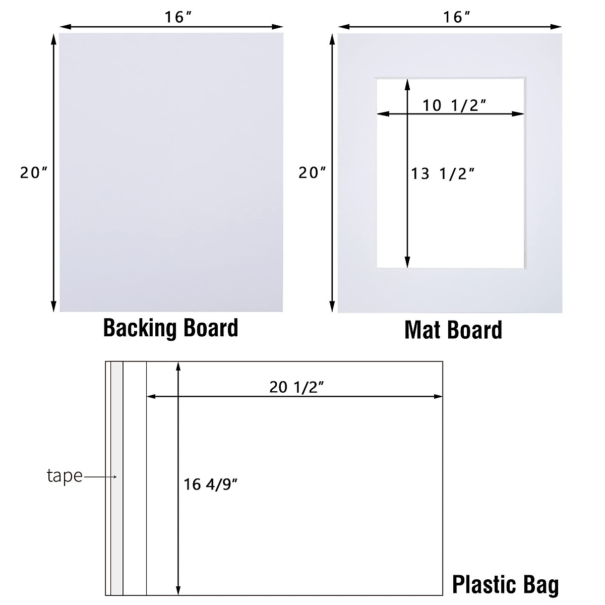 Falling in Art 25 Pack Acid-Free 16x20" White Picture Mats Board Show Kit for 11x14" Pictures, 4-Ply Beveled Precut Photo Boards with Backing Boards and Plastic Clear Bags