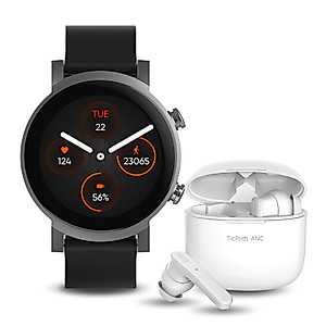 Ticwatch E3 Smart Watch Plus TicPods ANC True Wireless Earbuds Black, E3 Smartwatch Wear OS by Google Monitor Fitness Tracker GPS NFC Mic Speaker IP68 Waterproof iOS/Android Compatible