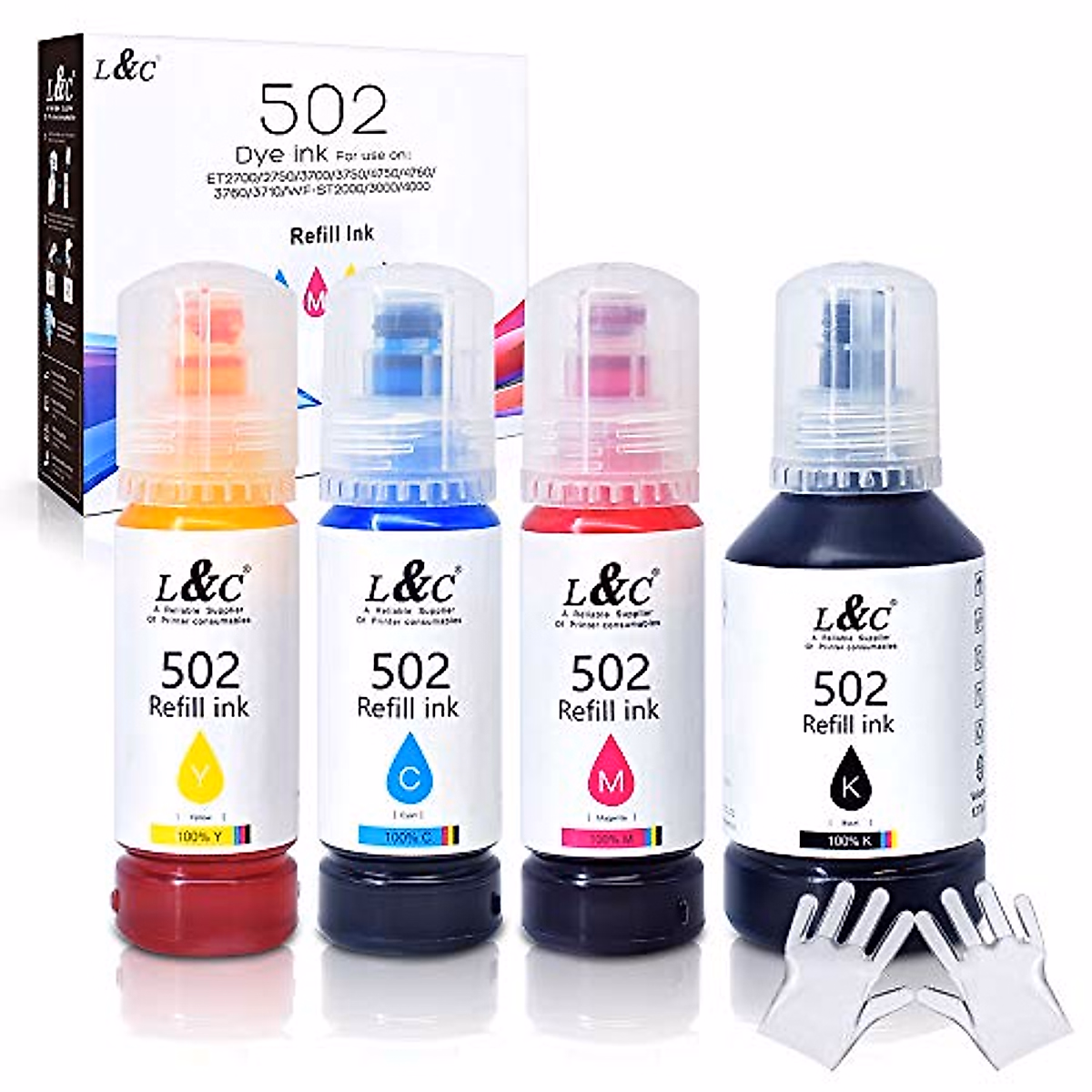 502 Ink Bottles Refill T502 Ink L&C Compatible Refill Ink Bottles Replacement 502 T502 Ink for Epson Printers