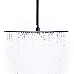 Shower Head,16 Inch Ultra Thin High Pressure Fixed Rain Showerhead Matte Black with Silicone Nozzle - Adjustable Metal Swivel Ball Joint - For the Best Relaxation and Spa