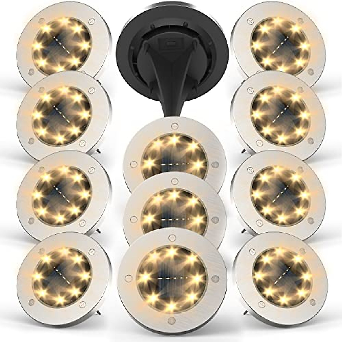 Solar Lights Outdoor， 2023 New Upgrade Disk Lights， Solar in-ground Lights for Landscape Walkway Lawn Steps Decks, LED Lamps, Waterproof