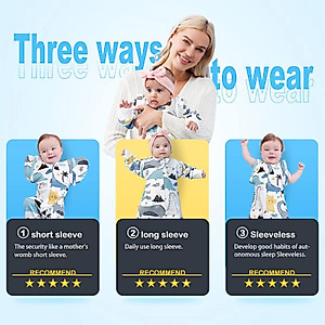 Nearkoi Baby Transition Swaddle Sack,Baby Sleeping Bag with Arms Up,Pure Cotton,Baby Sleep Sack for Appease The Baby,Blue,13-19lbs