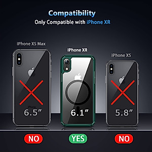 Amizee Magnetic Case Compatible with iPhone XR Case [Compatible with MagSafe] with Screen Protector Clear Back Shockproof Protective Phone Case (Green)