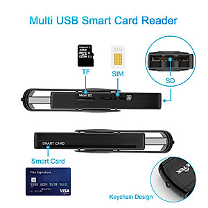 Smart Card Reader, 4 in 1 USB SIM Card Adapter, Identiv Credit ID CAC Card Reader Military, Common Access Card Reader, SIM/MMC/RS&4.0/SDHC/SDXC/SD/TF/Micro SD Card for Windows, Linux/Unix, MacOS X
