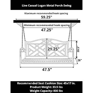 Live Casual Heavy Duty 800 Lb Logan Metal Porch Swing