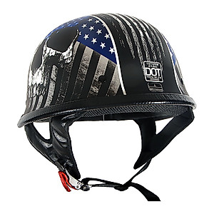 1Storm Novelty Motorcycle Half Face Helmet Open German Style DOT Approved: HKY602 Flag Skull