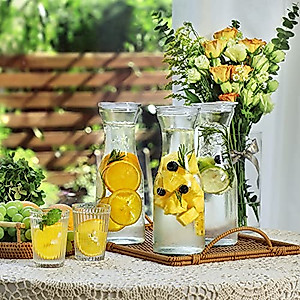 NETANY Set of 4 Glass Carafe with Lid, 1 Liter Beverage Serveware Carafe, Clear Glass Pitcher for Mimosa Bar, Brunch, Cold Water, Juice, Milk, Iced Tea, Lemonade