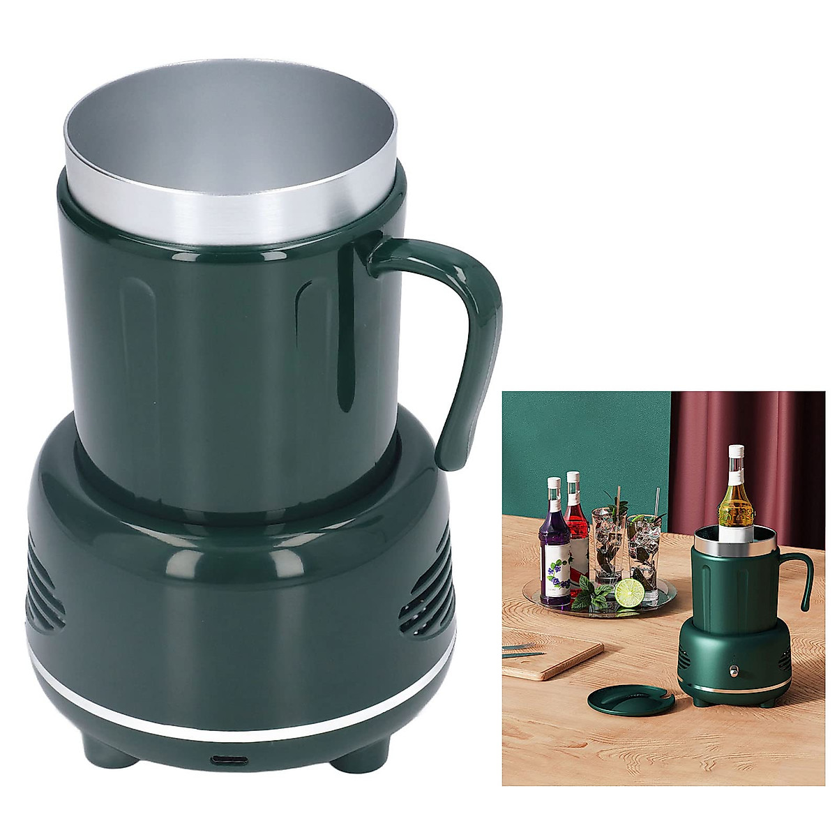 Coffee Mug Warmer and Cooler, 2 in 1 Beverag Fast Cooling Heating Coffee Mug Electric Drink Cooler Warmer Cup with Curved Handle Nonslip Pads, Coffee Cup Warmer for Coffee Milk Tea (Green)