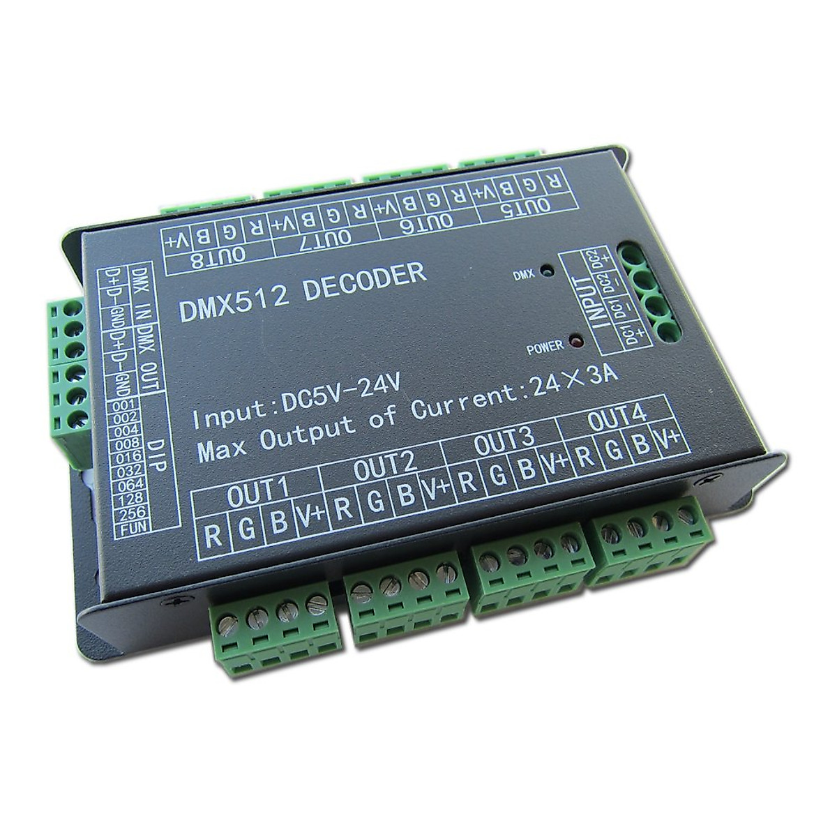 High Power 24 Channel RGB 3A/CH DMX512 Controller Led Decoder Dimmer 500Hz Flicker Free Smoother Dimming DMX Signal Indicator Flashes Function DC 5V-24V