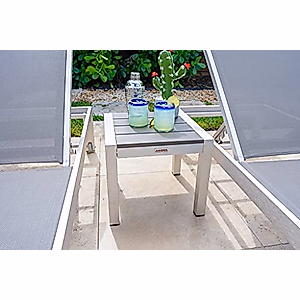 Belvedere 3-Piece Brushed Aluminum Outdoor Patio Furniture Chaise Lounge Chair Set w/Two Chaise Lounge Chairs and Side Table