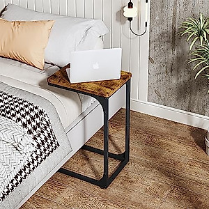 QEEIG End Table C Table Set of 2 Living Room Sets Couch Side C Shaped Tables Bedroom Farmhouse, Rustic Brown (017-30BN)