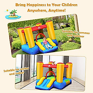 BOUNTECH Inflatable Bounce House, Bouncy House for Kids Indoor Outdoor Party Fun with Heavy Duty Jumping Area, Slide, Portable Backyard Castle Bouncer for Toddlers Birthday Party Gifts