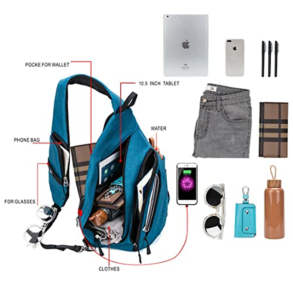 TurnWay Water-Proof Sling Backpack/Crossbody Bag/Shoulder Bag for Travel, Hiking, Cycling, Camping for Women & Men (Blue)