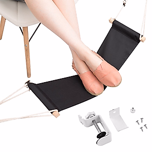 Foot Hammock Under Desk Footrest | Adjustable Office Foot Rest Under Desk Hammock | Portable Desk Feet Hammock with Headphones Holder - Black
