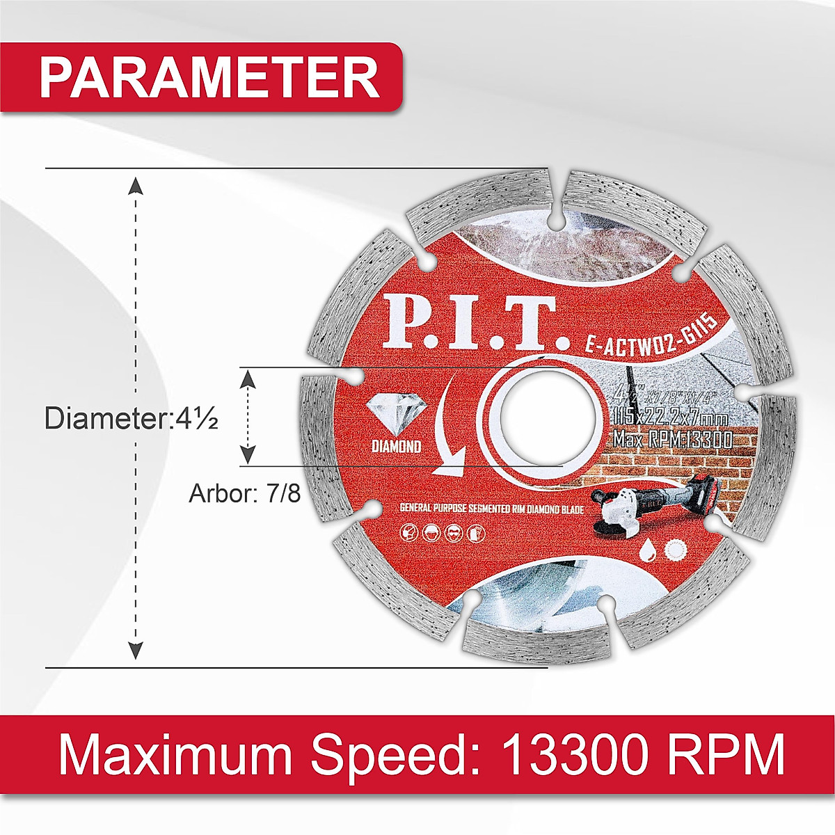 P.I.T. 4-1/2 inch Segmented Rim Diamond Blade,Dry Cutting Applications in Concrete, Paver, Masonry, Terrazzo, Stone,Granite - 7/8 Inch Arbor Angle Grinder Cut Off Wheel- Diamond -115 mm (3 Piece)