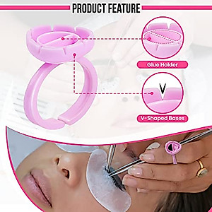 KB Essentials 100pcs Glue Rings for Eyelashes Extension - Lash Extensions Supplies Glue Holder for Lashes Fan – Adjustable, Disposable & Blossom Ring Fanning Cups for Nail Art, Tattoo & Makeup