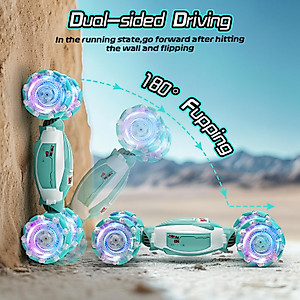 YTKIH Gesture Sensing RC Stunt Car, Best Birthday Gift Ideas for Boys 6-12, Toys for Boys Age 8/9/10/11/12, 4WD 2.4GHz Remote Control Twist Car with Light & Music, Off Road 360° Rotating