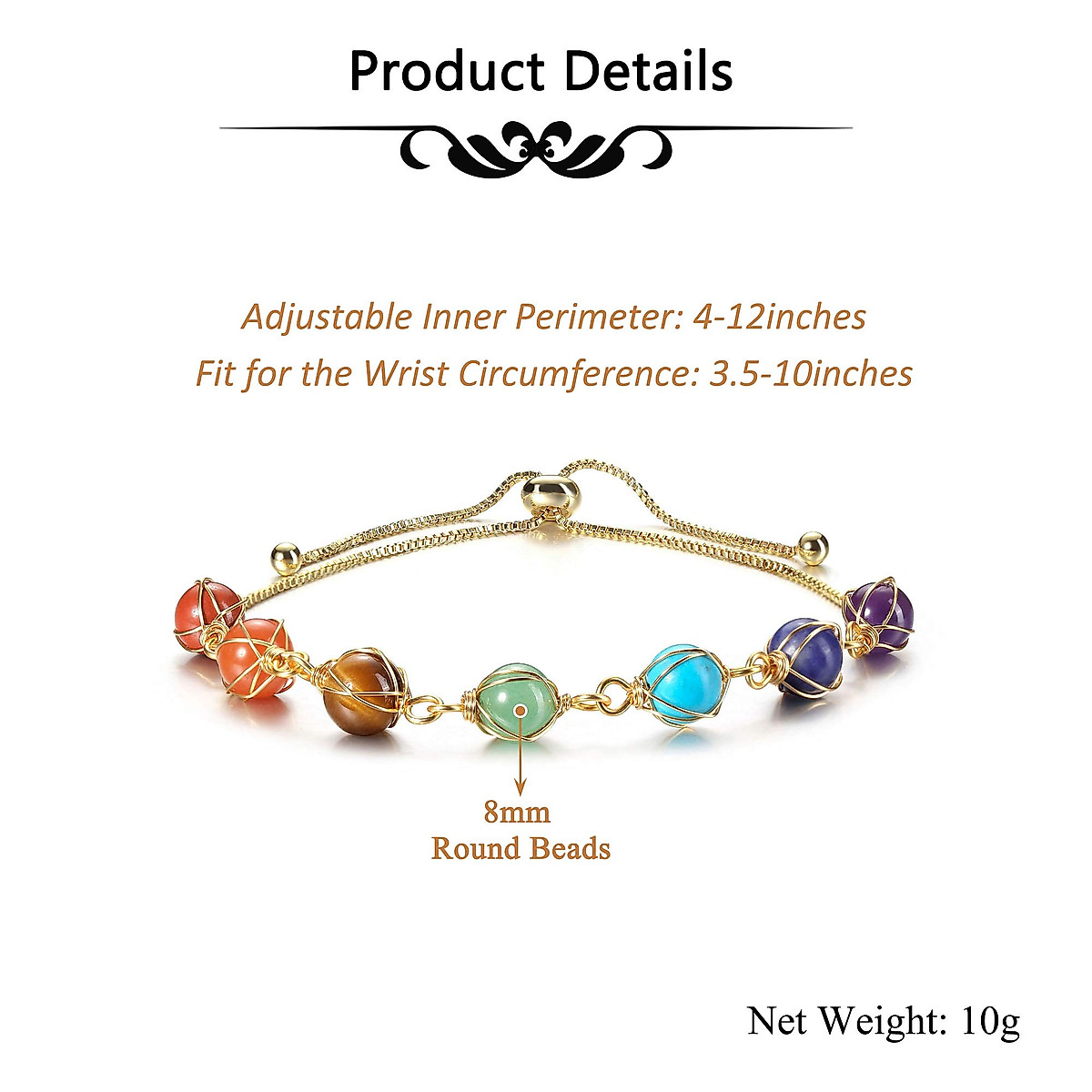 CrystalTears Chakra Crystal Bracelet for Women Adjustable 14k Gold Plated Wire Wrapped Healing Crystal Gemstone Bead Bracelet Natural Quartz Crystal Stone Bracelet Mother’s Day Gift for Mom