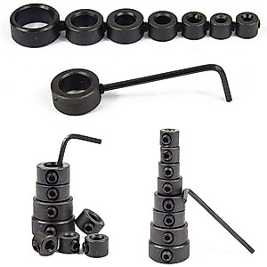 8PCS Drill Depth Stop Collars Limit Ring,1/8,3/16,1/4,5/16,3/8,7/16,1/2,5/8 Drill Depth Stop Collars Ring Dowel Shaft Chuck, Hex Wrench Woodworking for Drill Bits Consistent Drilling