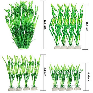 MyLifeUNIT Artificial Aquarium Plants, 13 Pack Plastic Seaweed Water Plants for Fish Tanks (Green)