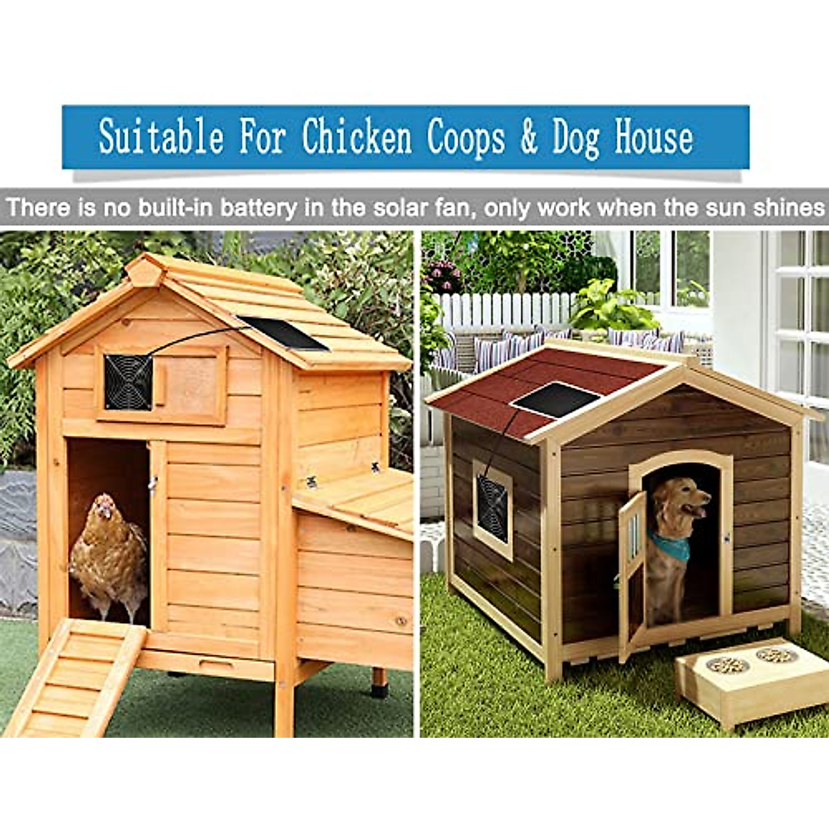 Aocoray Solar Panel Fan for Chicken Coop 10W Waterproof Mini Solar Powered Fan Exhaust Ventilator with 2 Metal Protection Net 9.9Ft/3m Cable for Pet Dog Houses, Greenhouses, Sheds, RV Roof