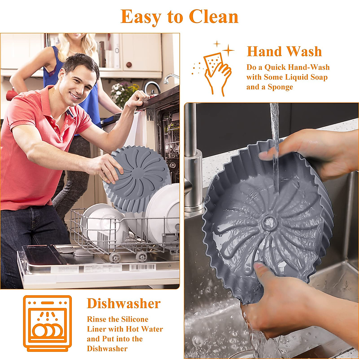 Stron-Dura 2 Pack Air Fryer Liners for 3 to 5 QT, Air Fryer Silicone Liners, reusable air fryer liners, (grey + pink, 2)