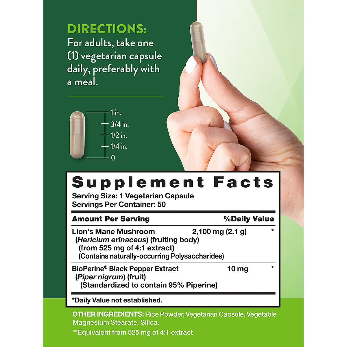 Lions Mane Mushroom Supplement | 2100mg | 50 Capsules | Plus BioPerine | Vegetarian, Non GMO & Gluten Free | by Nature's Truth