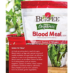 Burpee Organic Blood Meal Fertilizer | Add to Potting Soil | Excellent Natural Source of Nitrogen | for Tomatoes, Spinach, Broccoli, Leafy Greens | 3 lb, 1-Pack