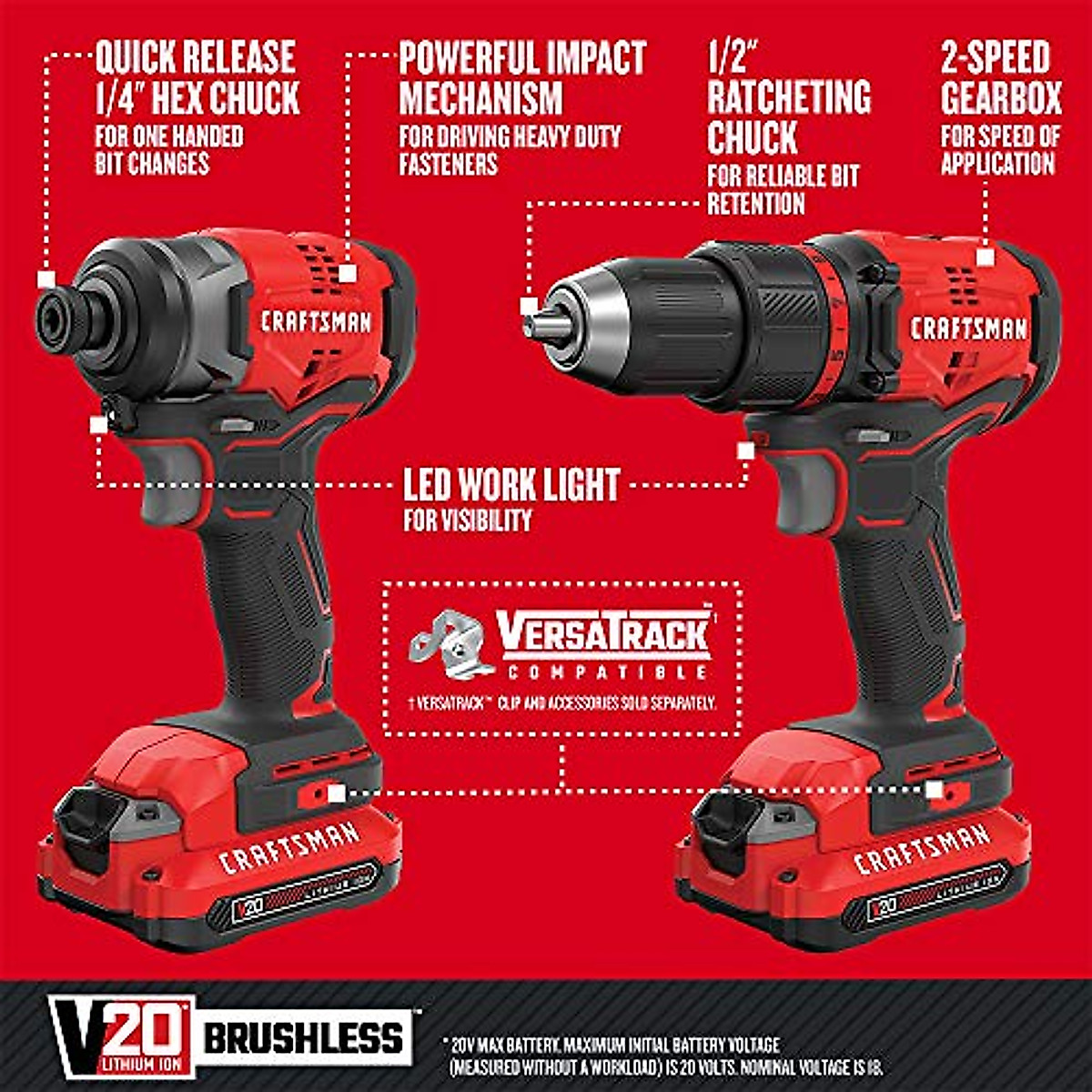 CRAFTSMAN V20 Power Tool Combo Kit, Cordless Power Tool Set, 4-Tool (CMCK420D2)