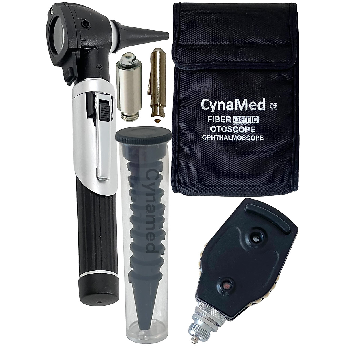 Premium High Grade Home Use Student Otoscope Set Fiber Optic Digital Bright Led Ear Light Design 4X Magnification with Storage Washable Speculum Tips for Children Adults and Pets Cynamed