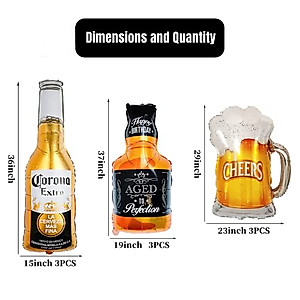 9pcs Giant Corona Whisky Beer Mug Mylar Helium Balloons, Beer Themed Birthday Party Decoration Supply (Golden)