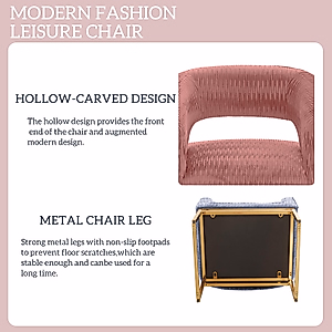 MOJAY Modern Accent Chair,Comfy Velvet Upholstered Hollow Backrest Barrel Chair Single Sofa Reading Chair with Golden Metal Base for Living Room Bedroom Vanity Room