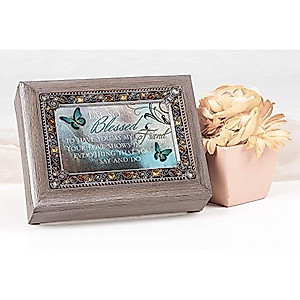 Cottage Garden Blessed to Have You as Friend Brushed Pewter Jeweled Music Box Plays Wonderful World