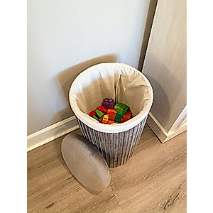 Inspire Me! Home Décor Lydia Round, Pleated Pewter Grey Soft Velvet Removable Washable Bag, 14 Dia x 24 in, Gorgeous and Classy Laundry or Storage Hamper