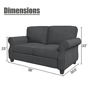 Yattem 56” Loveseat Sofa Couch: Modern Small Dark Gray Velvet Loveseat Sofa Couch - Small Space Saving Modern Upholstered 2 Seater Love Seat Sofa Couch for Living Room Bedroom Apartment Small Space