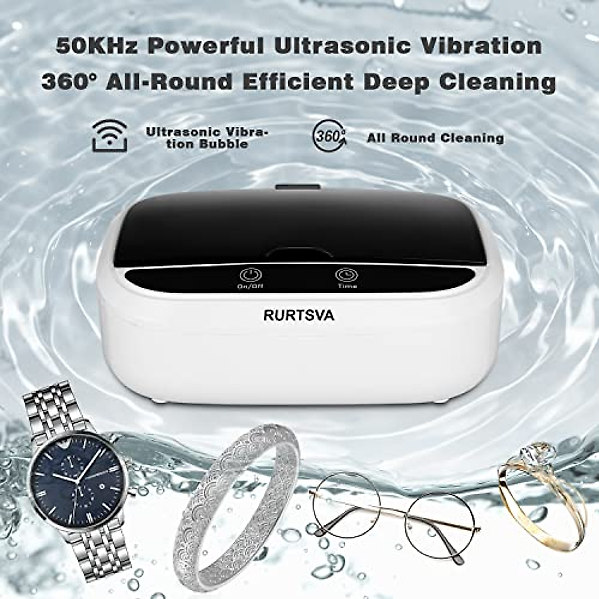 Ultrasonic Jewelry Cleaner Machine 550ML 50KHz Portable Sonic Solution Tool with Digital Timer SUS 304 Tank for Cleaning Watches, Ring, Eyeglass, Retainer, Necklaces
