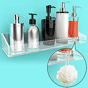 Vdomus Acrylic Bathroom Shelves 2-Pack, Wall Mounted Shower Shelve No Drilling Adhesive Thick Clear Storage & Display Shelves, Bathroom or Bedroom Organization (Upgraded)
