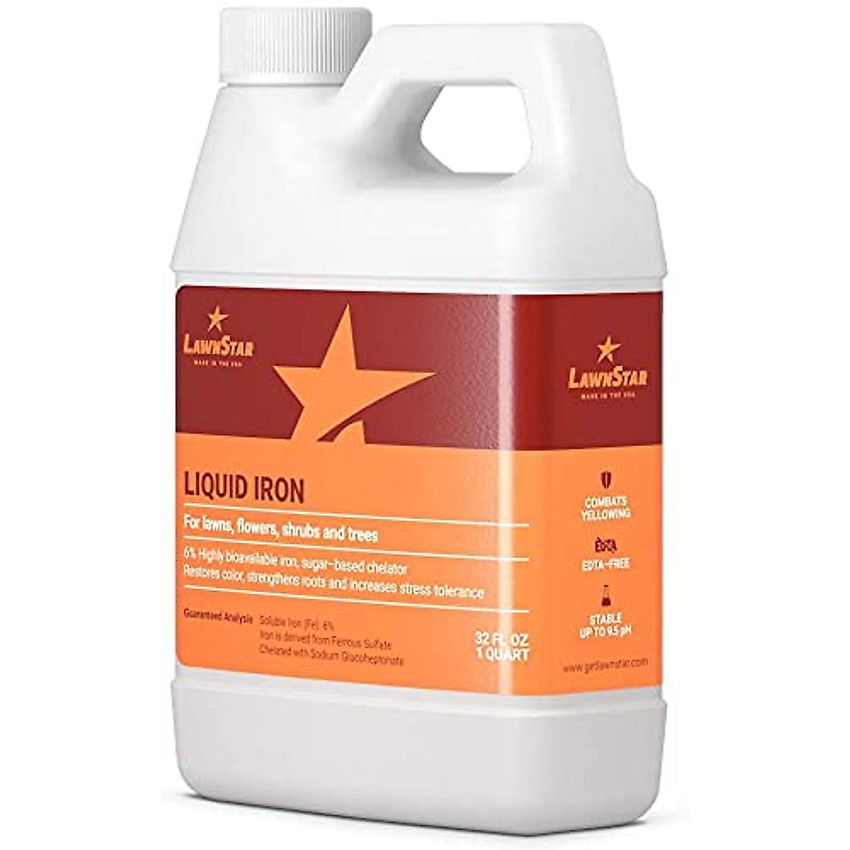 LawnStar Chelated Liquid Iron (32 OZ) for Plants - Multi-Purpose, Suitable for Lawn, Flowers, Shrubs, Trees - Treats Iron Deficiency, Root Damage & Color Distortion – EDTA-Free, American Made