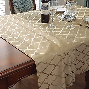 Jacquard Tablecloth Flower Pattern Polyester Table Cloth Spill Proof Dust-Proof Wrinkle Resistant Table Cover for Kitchen Dining Tabletop Decoration (Rectangle/Oblong, 60" x 84" (6-8 Seats), Gold)