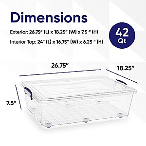 Superio Under Bed Storage Containers with Wheels (3 Pack), Flat Clear Storage Bin Stackable Large Storage Latch Box with Lids Store Cloths, Bedding, Linen, For Under The Bed, Garage, Home